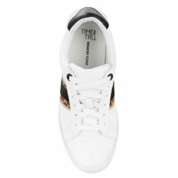Time and Tru | Shoes | White Leopard Memory Foam Fashion Sneakers ...